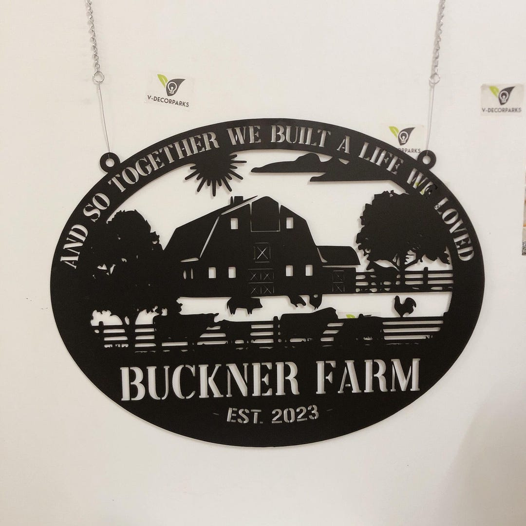 Personalized Farm Scene Sign With Cows and Chickens, Cattle Farm Sign ...