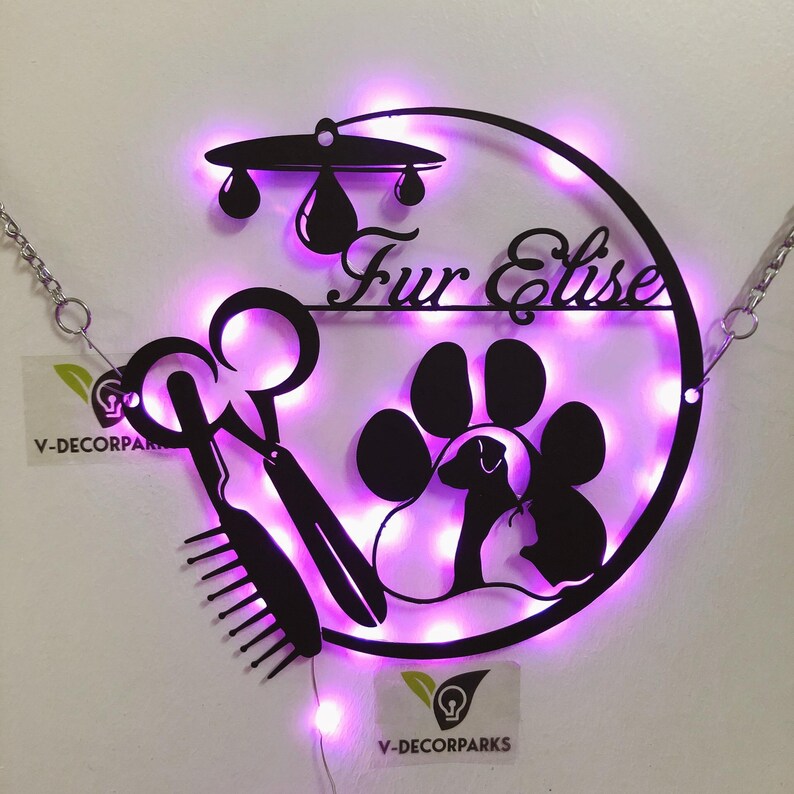 Custom Dog Grooming Hair Salon Metal Sign With LED Lights, Pet Grooming ...