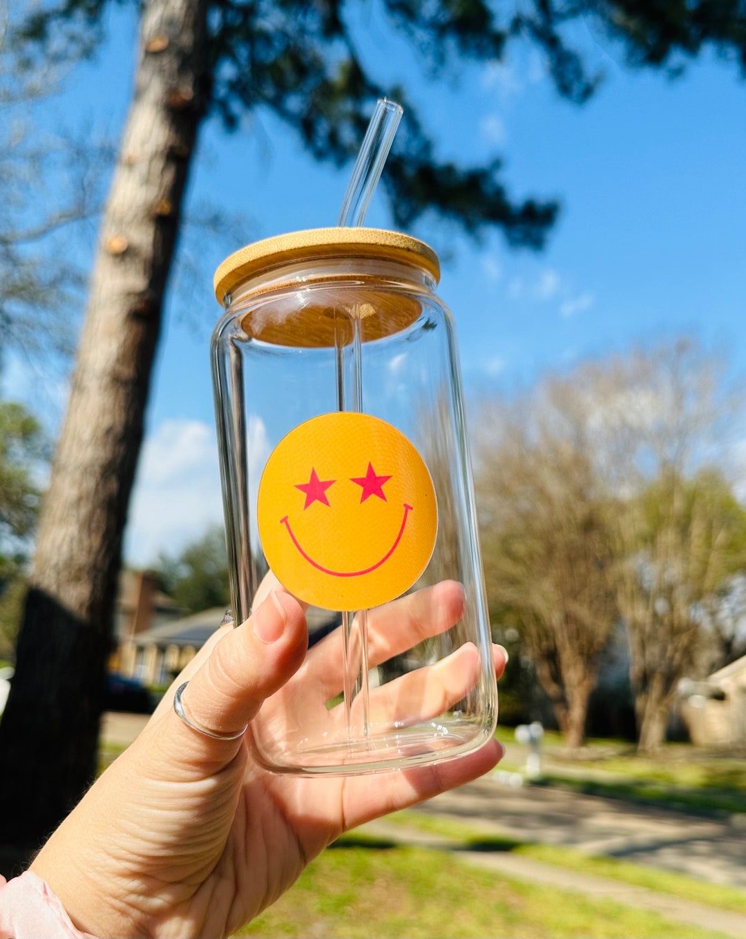 Retro Smiley Face Cuphappy Face Libbey Cupaesthethic Glass Cupiced ...