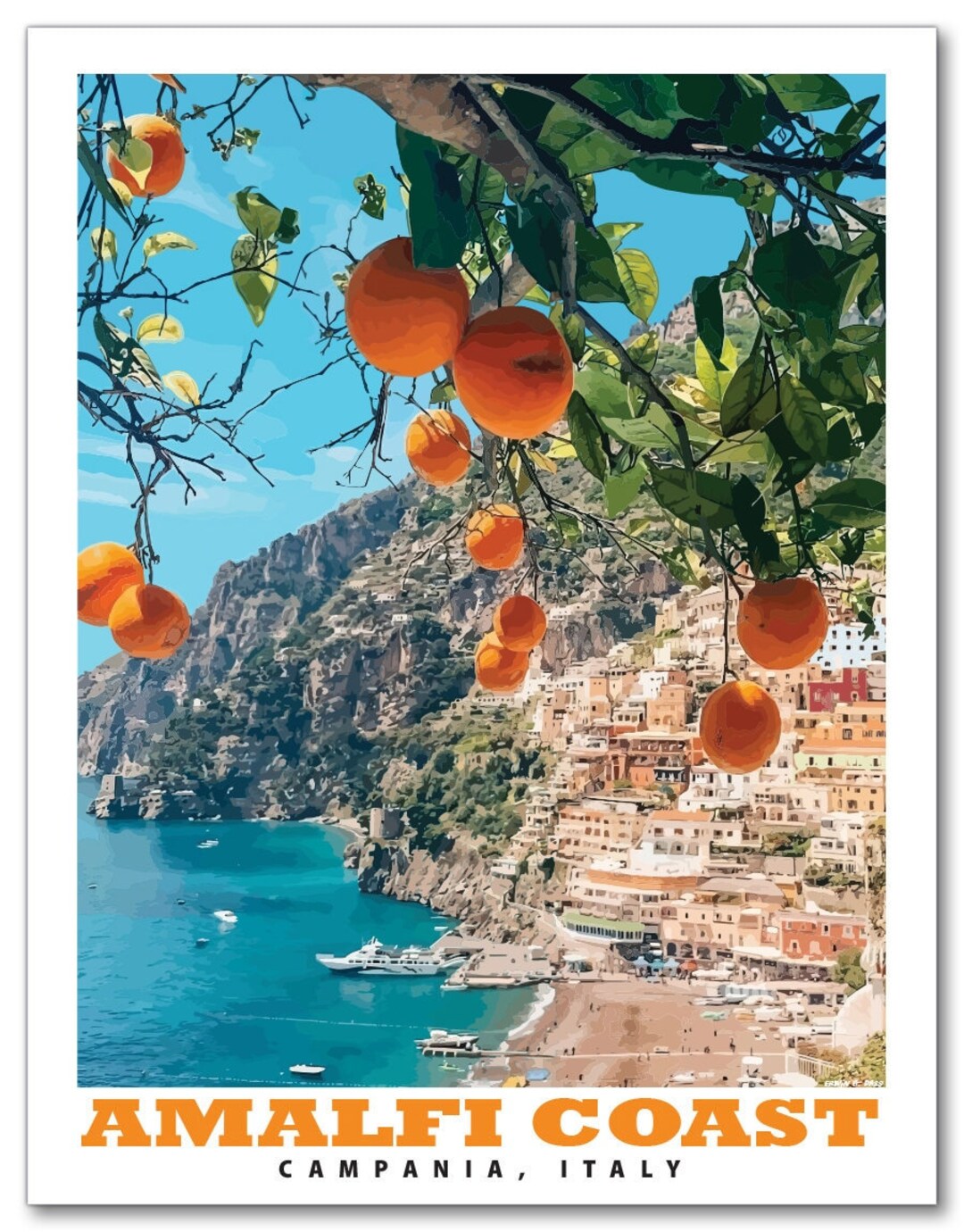 Italian Landscape Art Poster of the Amalfi Coast. - Etsy