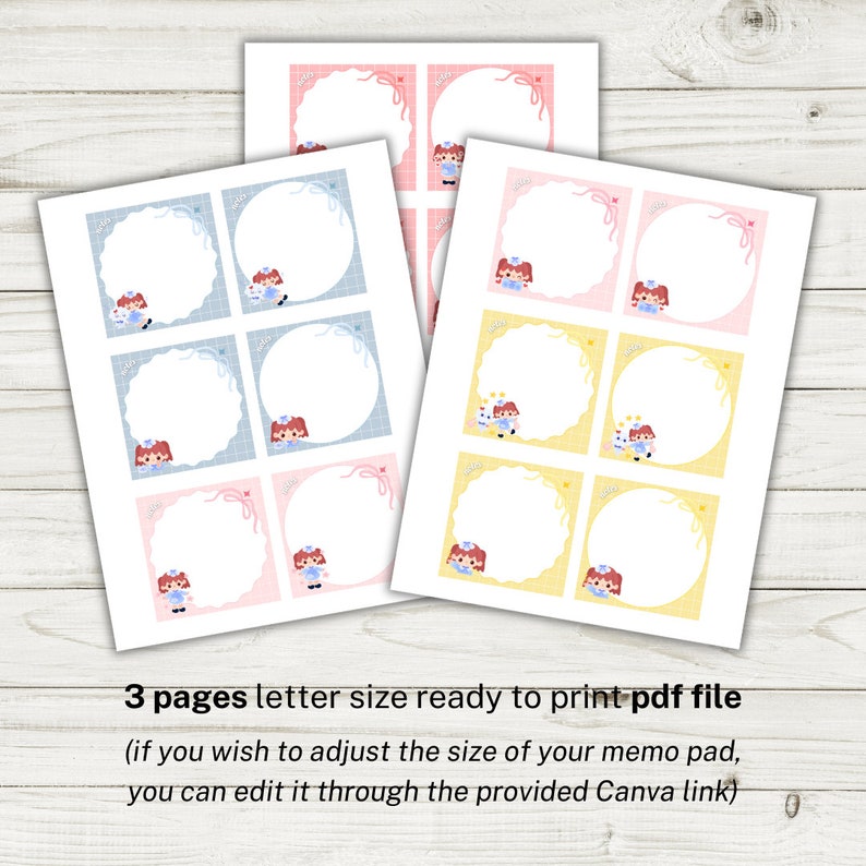 Printable Kawaii Memo Pad, Cute Printable Memo Pad, Cute Notepad, Cute ...