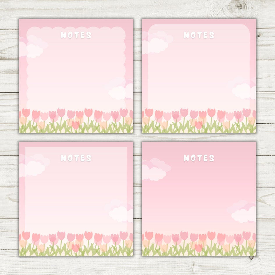 Printable Pink Tulips Memo Pad, Cute Printable Memo Pad, Cute Notepad ...
