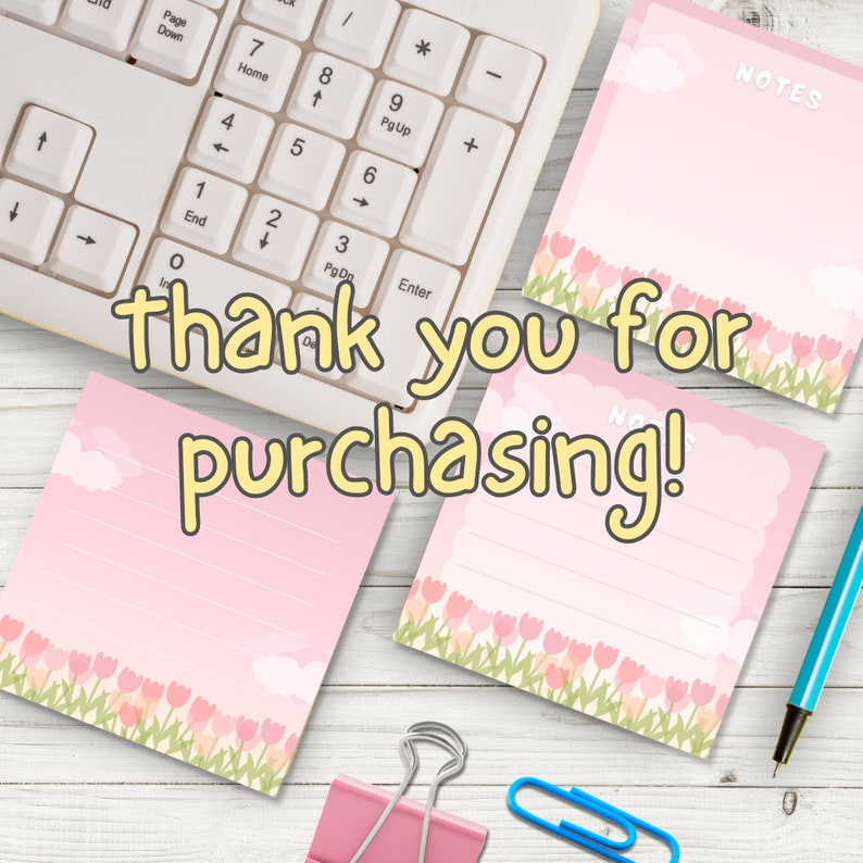Printable Pink Tulips Memo Pad, Cute Printable Memo Pad, Cute Notepad ...