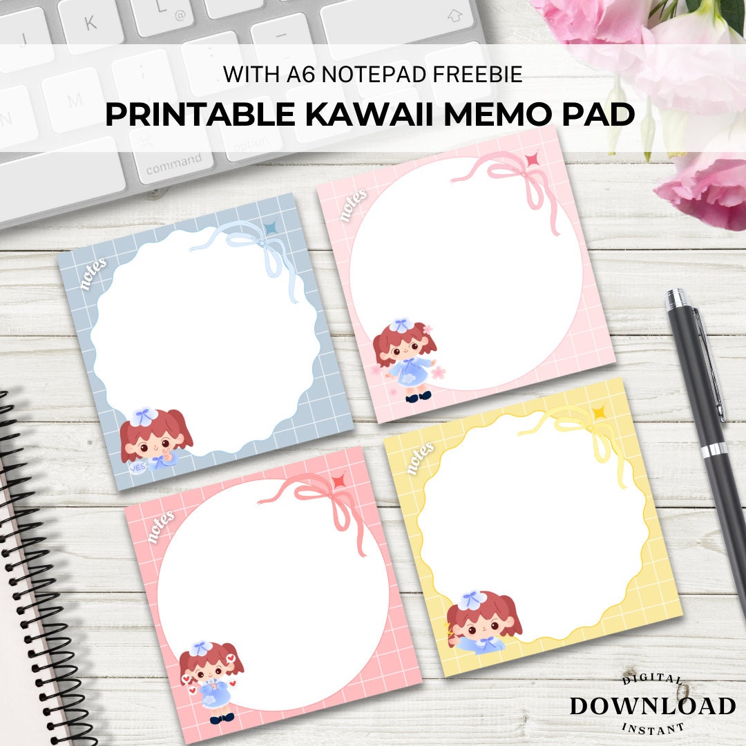 Printable Kawaii Memo Pad, Cute Printable Memo Pad, Cute Notepad, Cute ...
