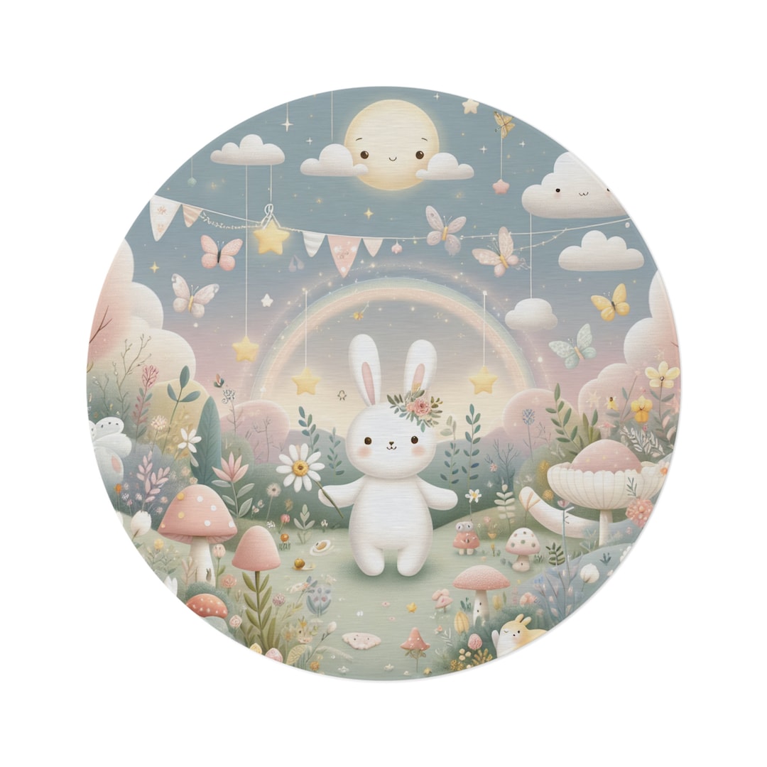 Girl's Nursery Round Rug Dreamy Bunny Haven Whimsical Bunny Theme ...