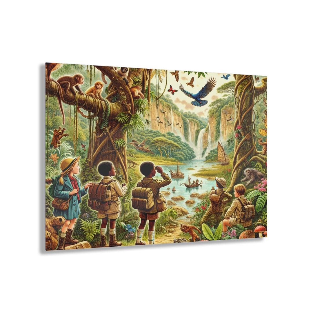 Vintage Jungle Adventure Kids Wall Art Acrylic Prints Lush & Vibrant ...