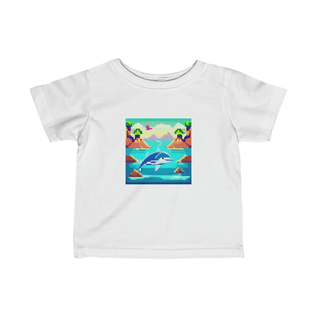 Cute Dolphin Jumping in a Retro 2D Pixel World Infant Fine - Etsy