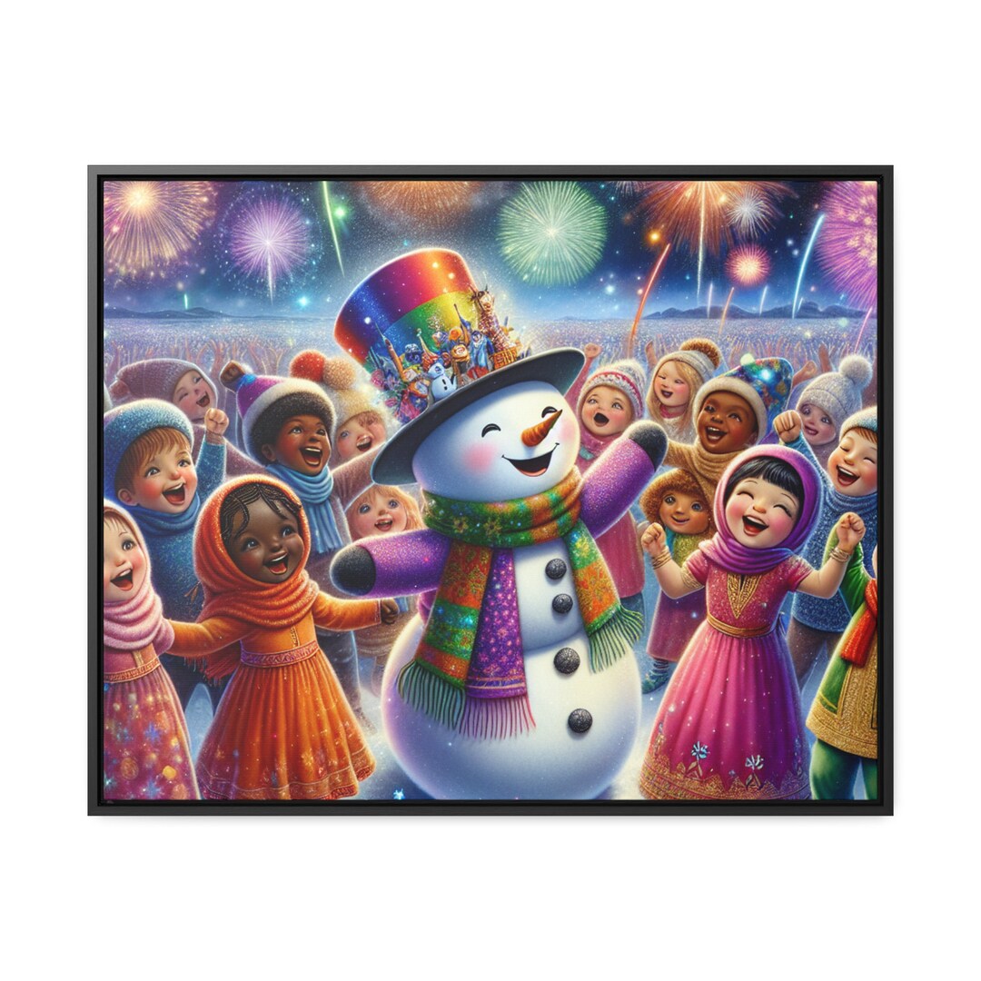 Joyful Snowman Dancing Kids Cheering 'happy New - Etsy