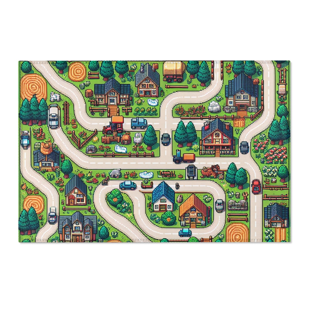 8-bit Adventureland Kids Area Play Rug Pixelated Landscape, Country ...