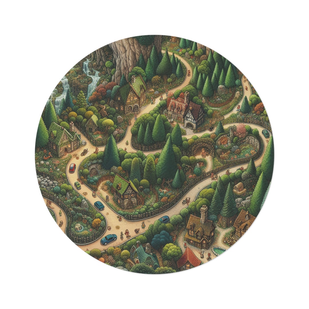 Kids Round Play Rug Enchanted Forest Adventure Vintage Retro Theme ...