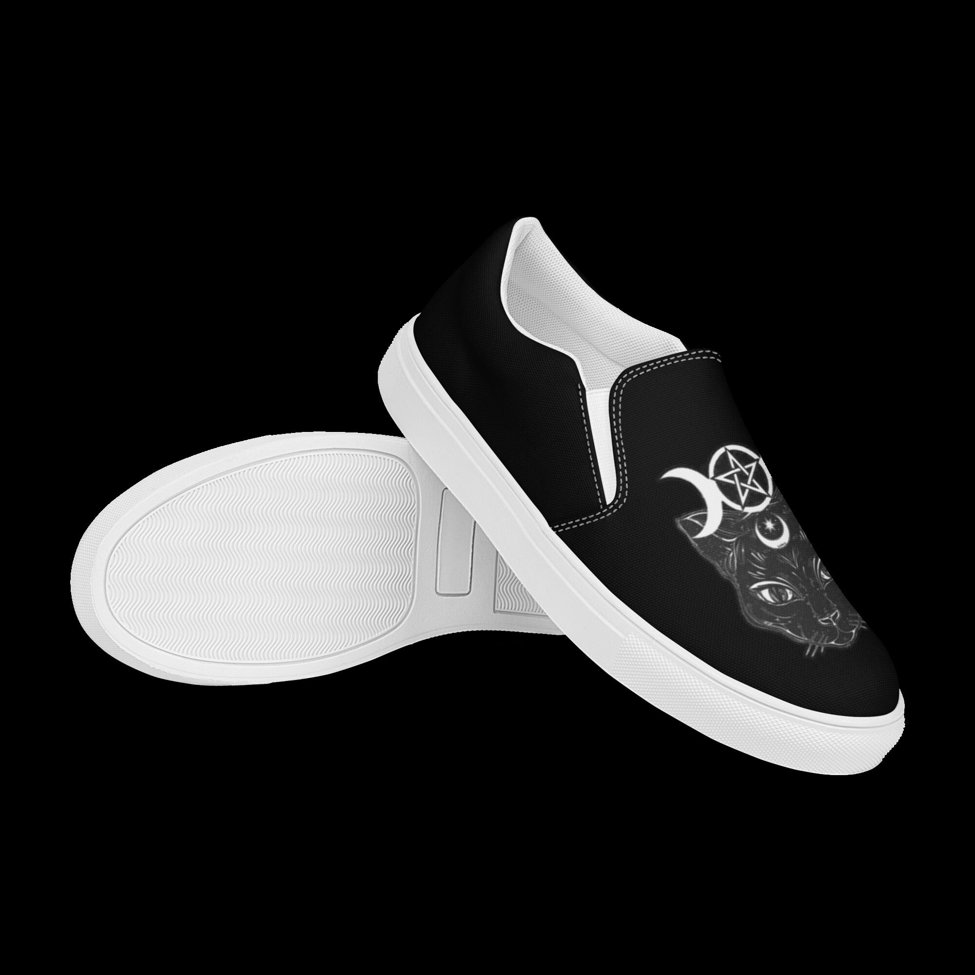 Moon Magick Cat Womens Slip-on Black Canvas Shoes Witch Witchcraft ...