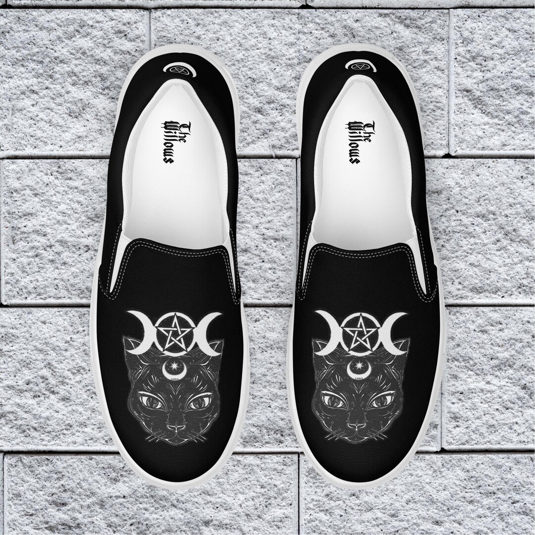 Moon Magick Cat Men's Slip-on Black Canvas Shoes Witch Witchcraft Pagan ...