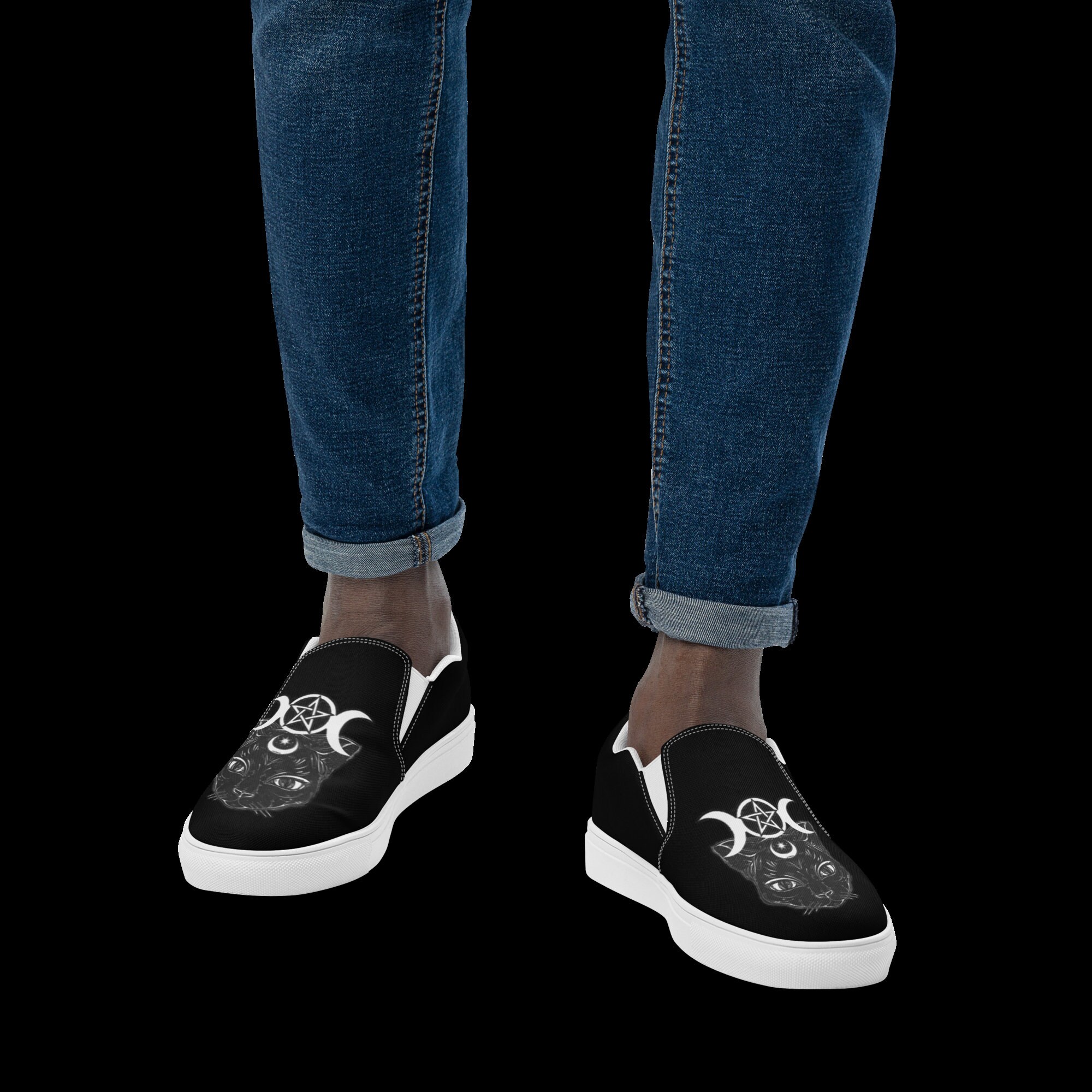 Moon Magick Cat Womens Slip-on Black Canvas Shoes Witch Witchcraft ...