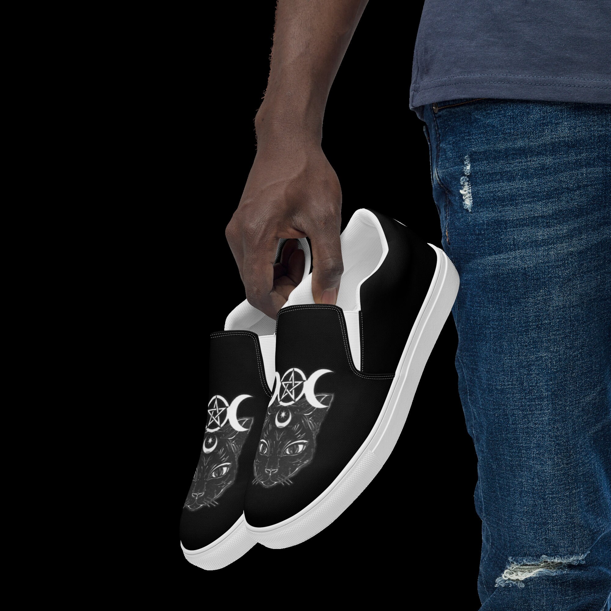 Moon Magick Cat Women’s Slip-on Black Canvas Shoes | Witch Witchcraft ...