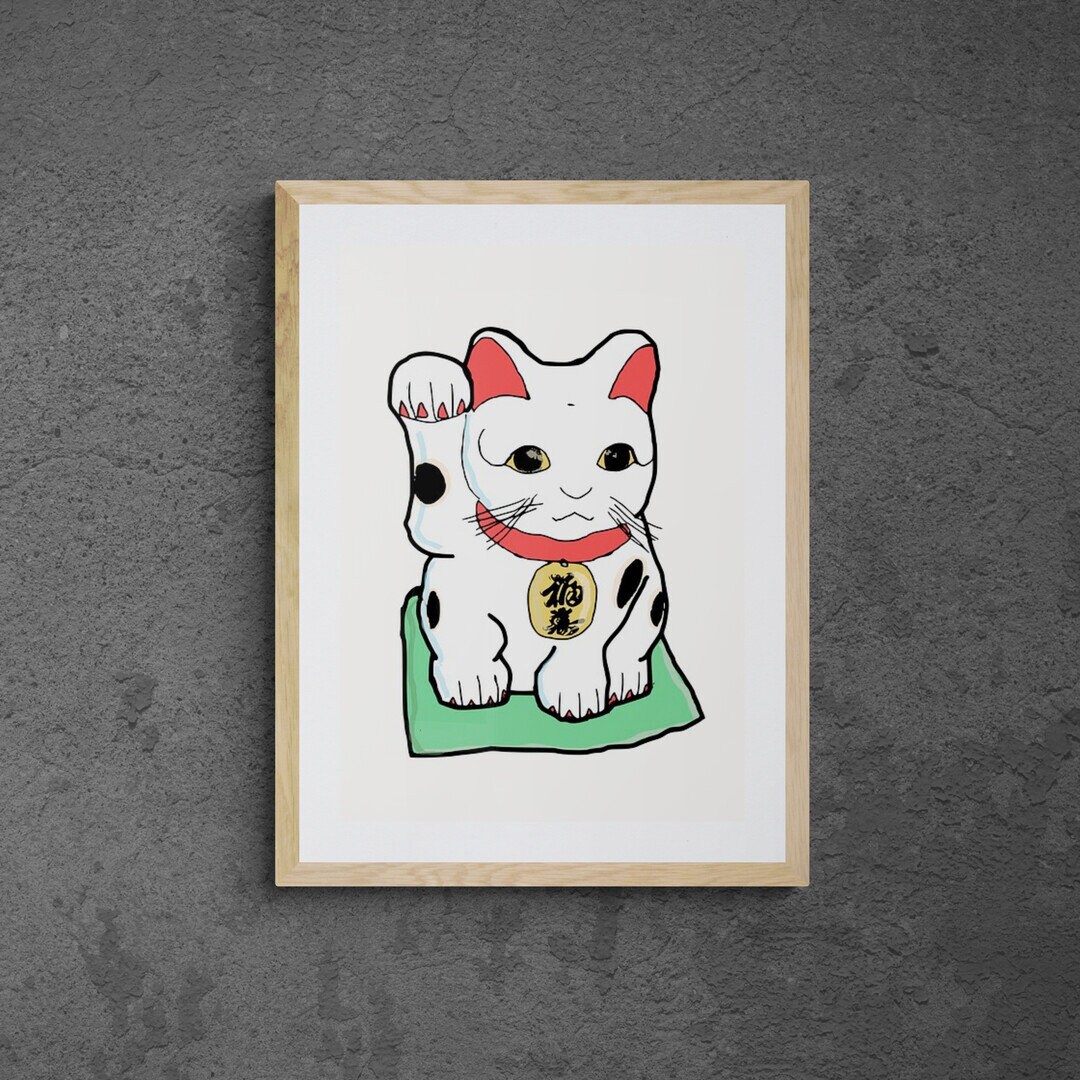 Maneki Neko Clipart Poster Printable, Cat Animal Wall Art, Japanese Art ...