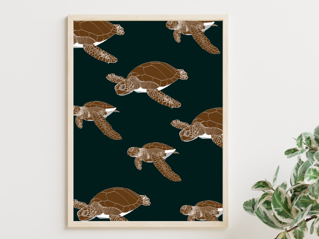 Hawksbill Sea Turtle Art Print Endangered Turtle Brown Turtle Digital ...