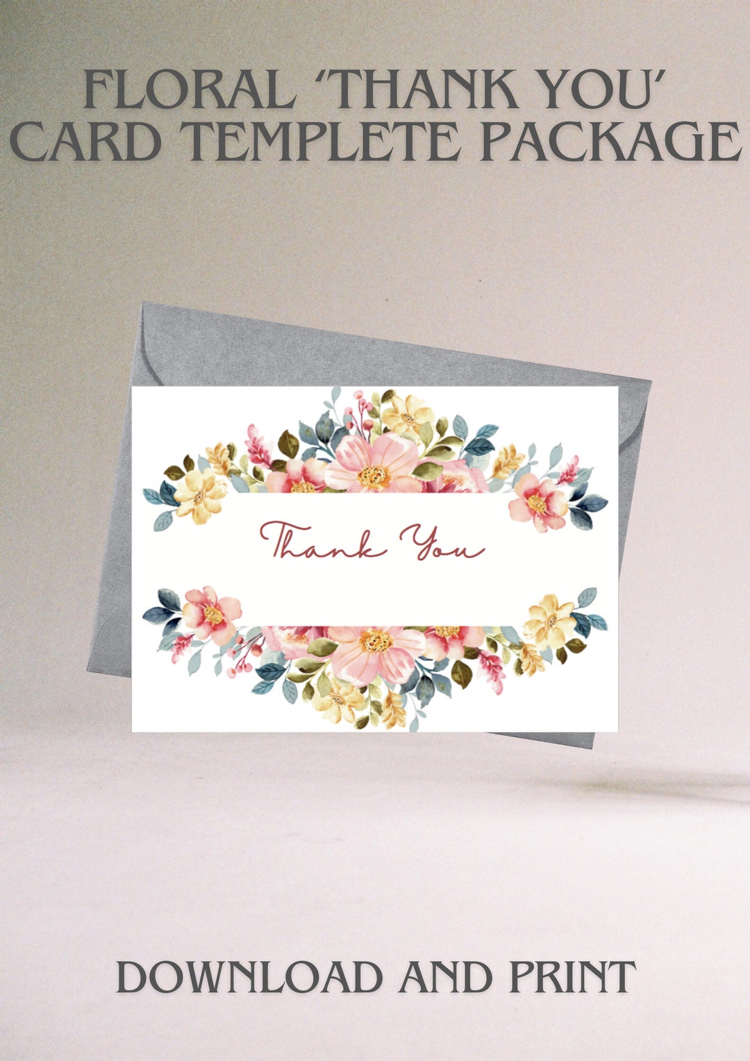 Floral Thank You Card Package, Digital Download, Printable, 20 ...