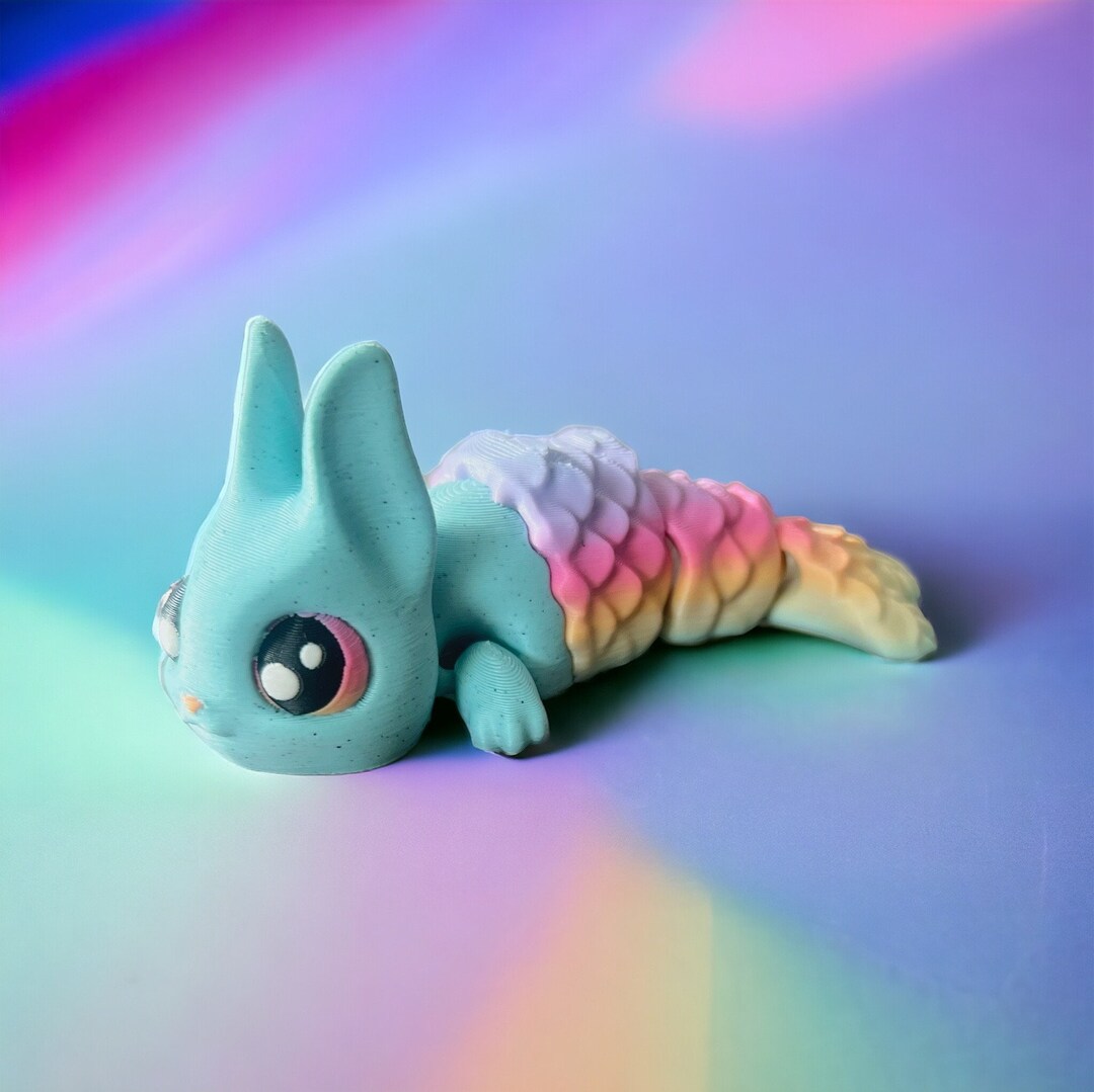 Rainbow Merbunny Desk Pet Articulated Bunny Toy 3D Printed Bunny ...