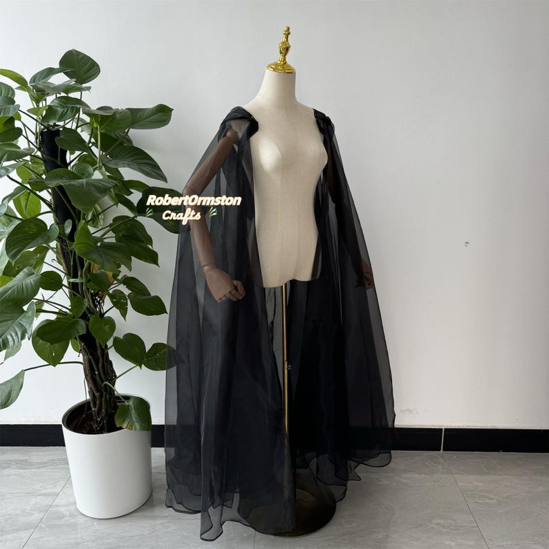 Black Organza Cape, Hooded Cape, Costumes Accessories, Flowy Cape for ...