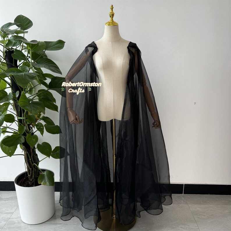 Black Organza Cape, Hooded Cape, Costumes Accessories, Flowy Cape for ...