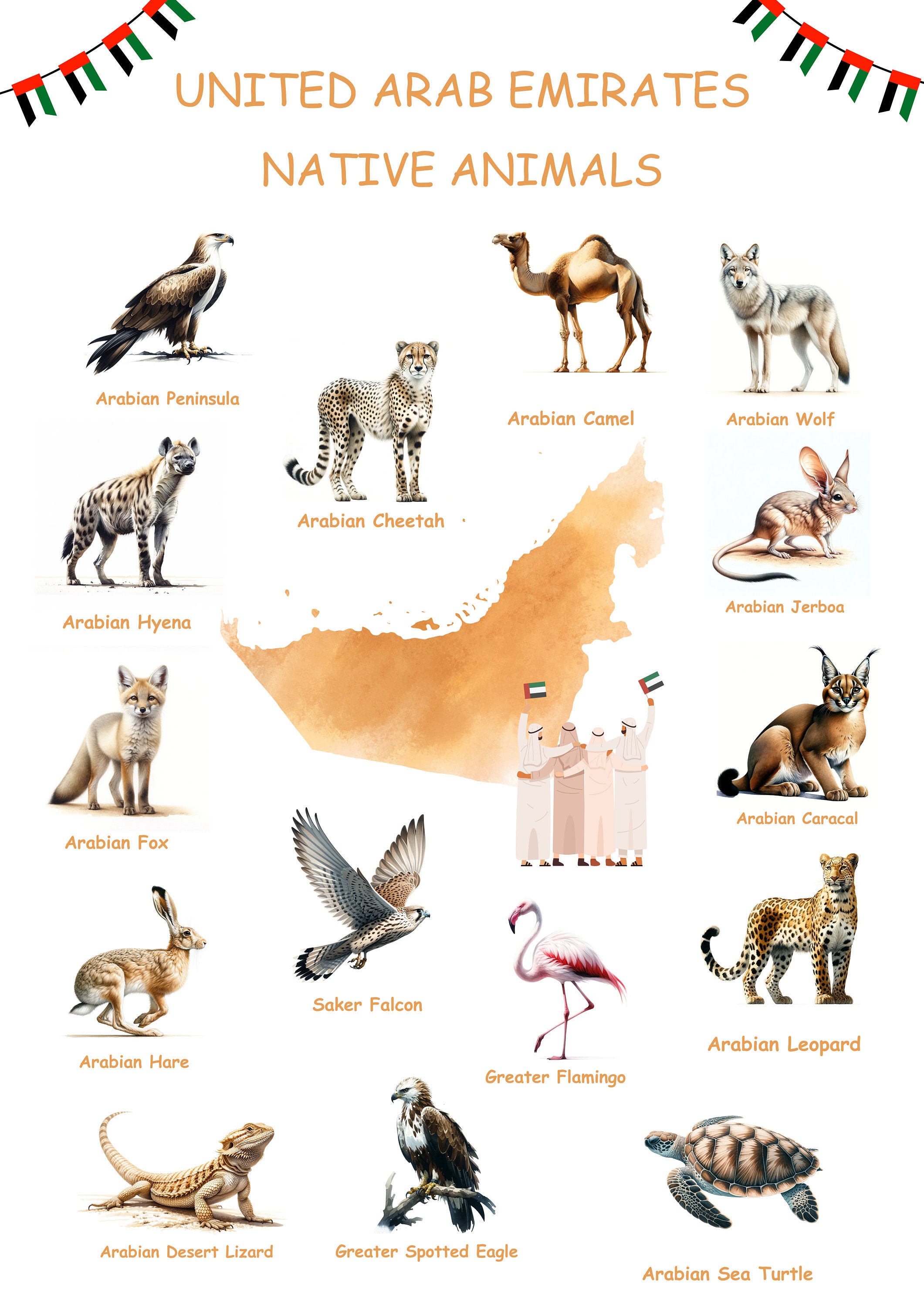 United Arab Emirates Animals Printable Poster 16 Individual - Etsy
