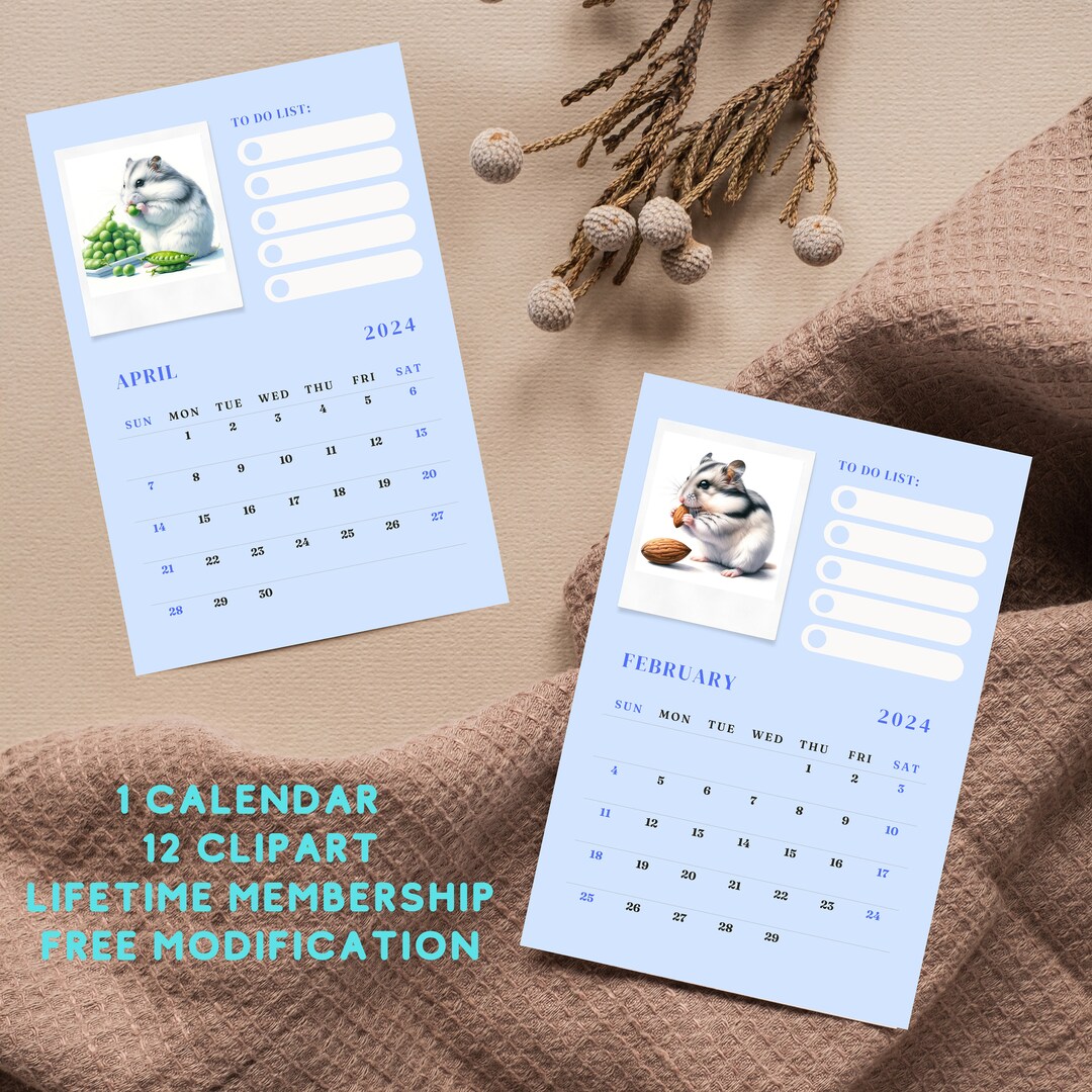 Hamster Calendar 2024 Editable and Printable Digital Download High ...