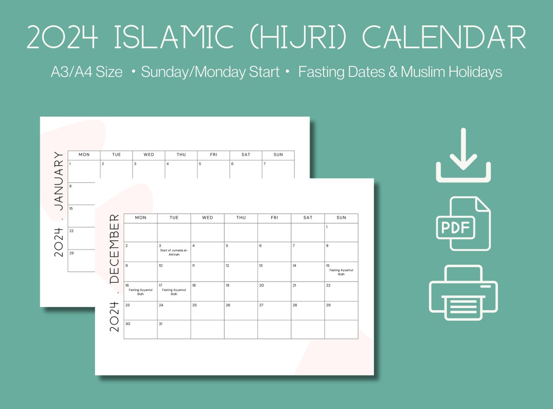 2024 Islamic Hijri Calendar muslim Holidays, Ramadan Fasting Days ...
