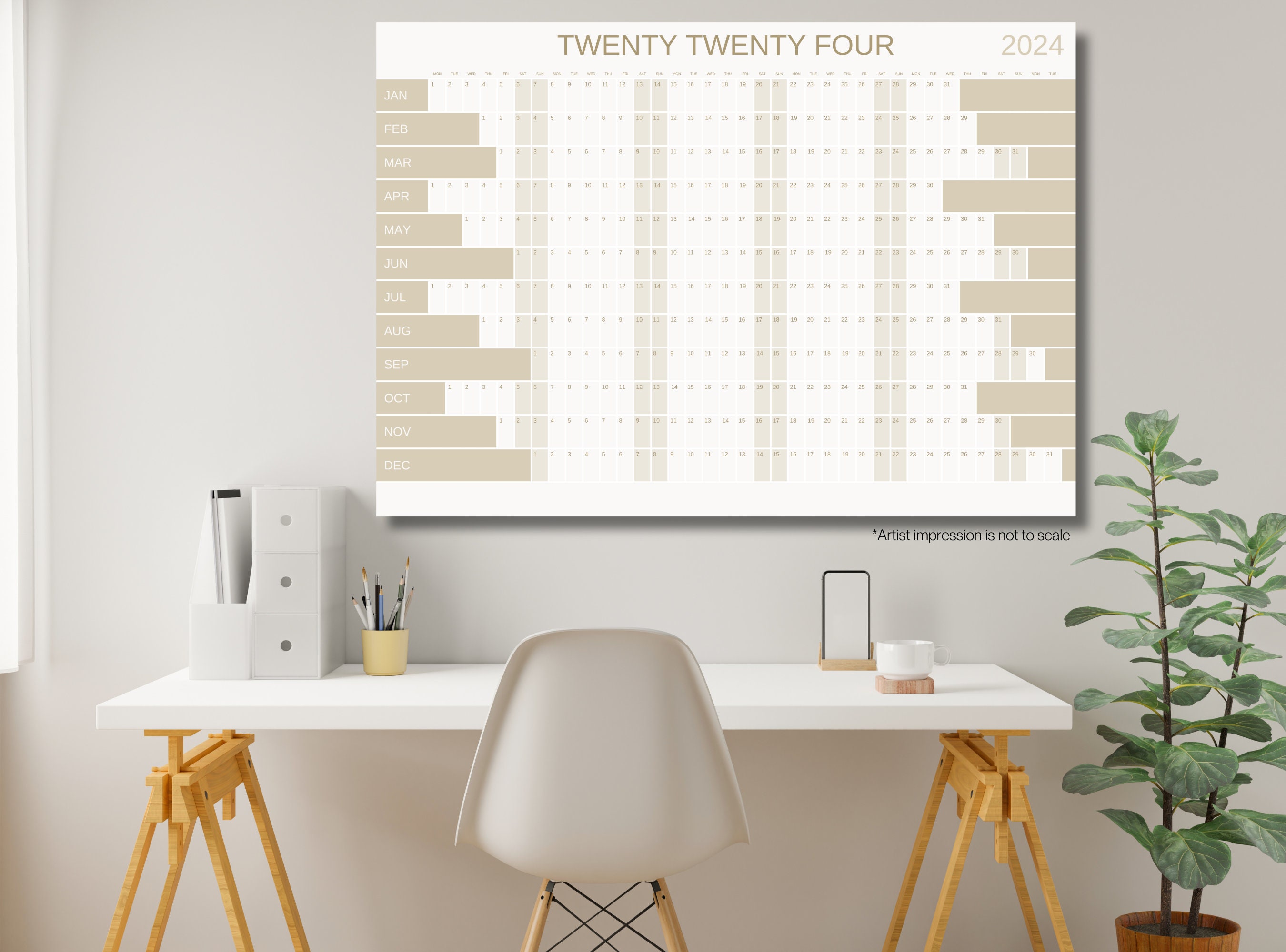 2024 A0 A1 Giant Yearly Wall Calendar Full Year Horizontal Printable ...