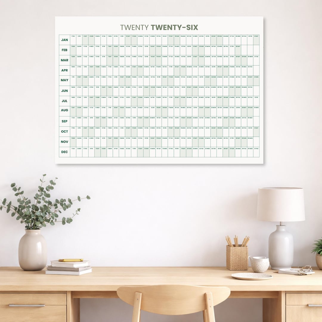 2026 Extra Large Grid Moss Green Printable Wall Calendar (modern ...