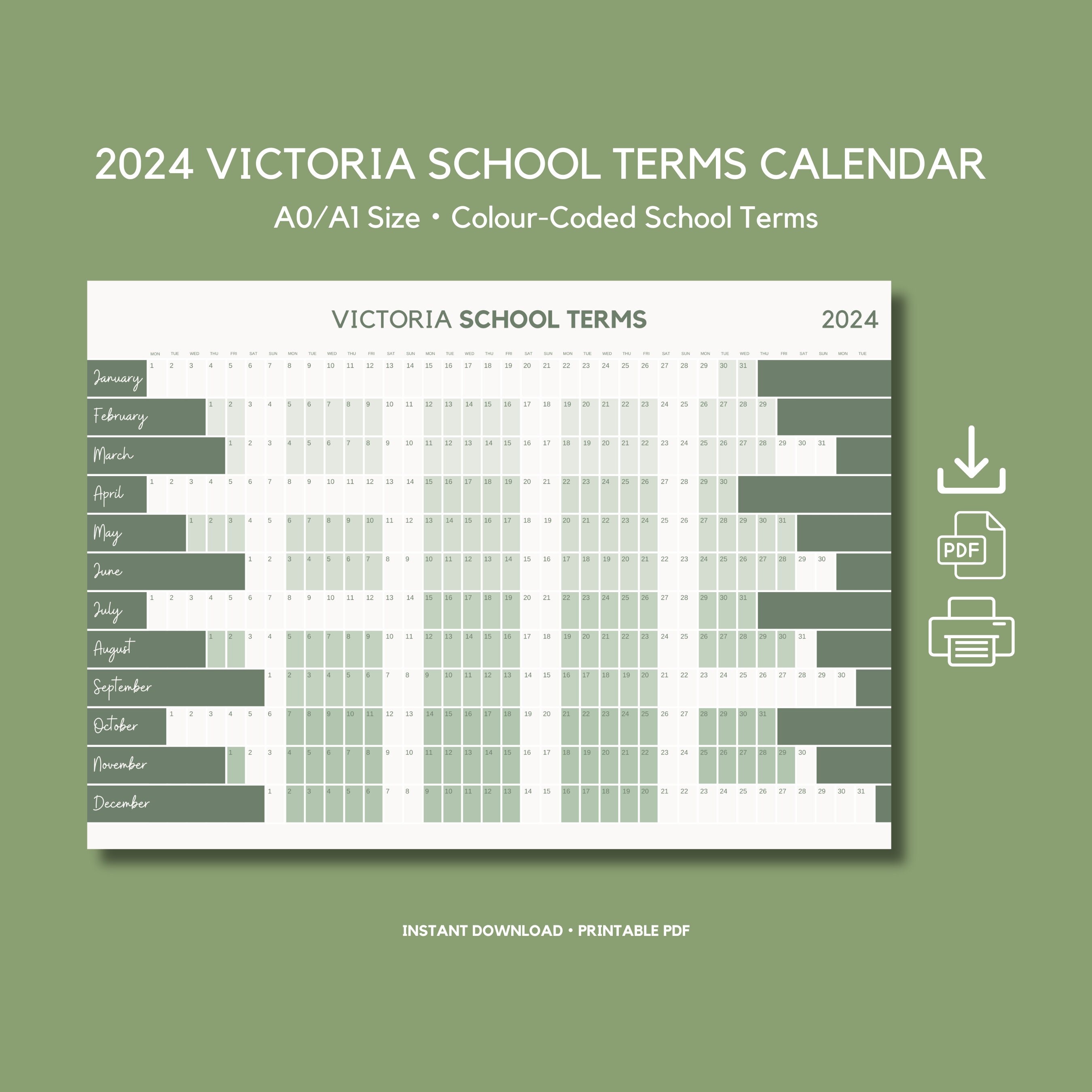 2024 Victoria School Terms Calendar melbourne Teacher's - Etsy