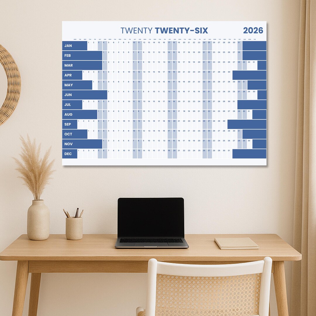 2026 Coastal Blue Printable Wall Calendar (modern Minimalist Large Year ...