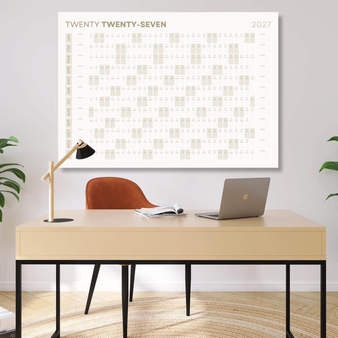 2027 Neutral Colours Yearly Office Calendar (horizontal Work Planner ...