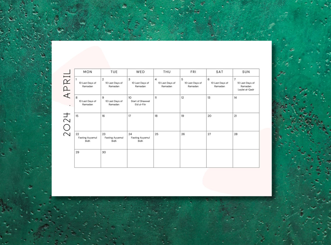 2024 Islamic Hijri Calendar muslim Holidays, Ramadan Fasting Days ...