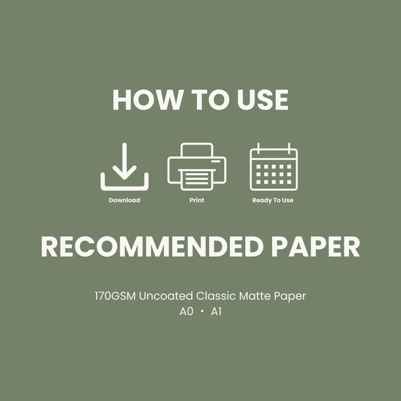 2026 Extra Large Grid Moss Green Printable Wall Calendar (modern ...