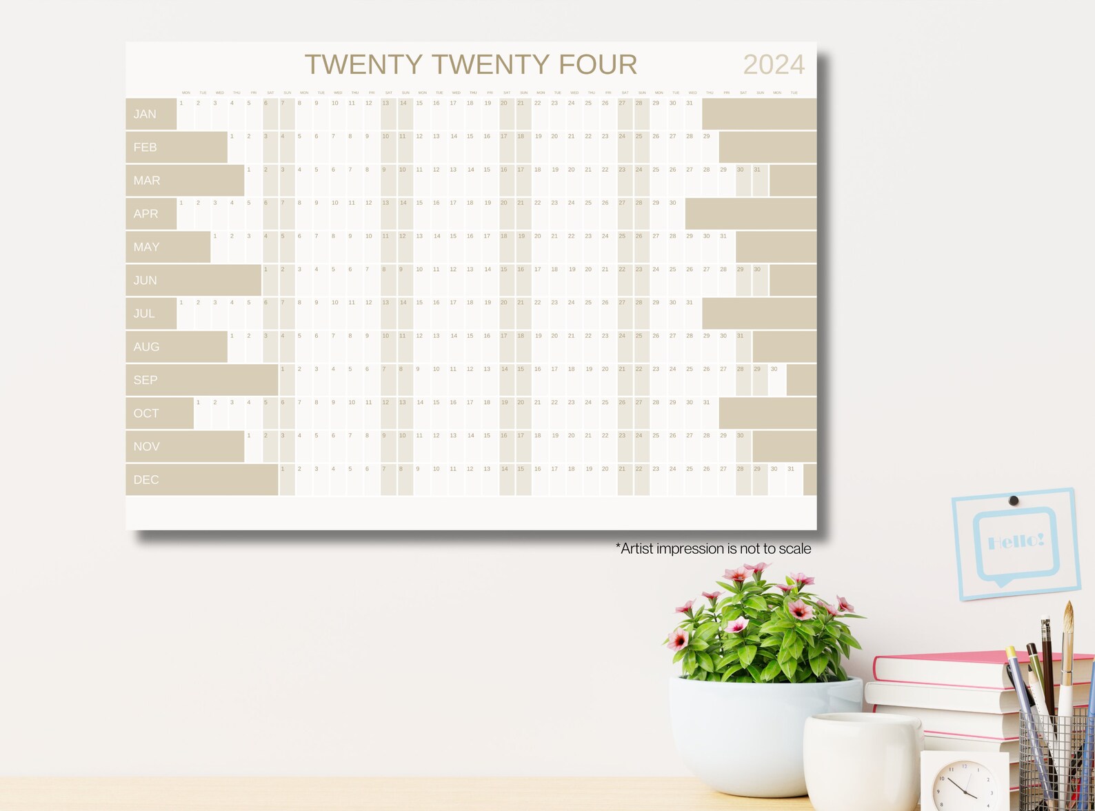 2024 A0 A1 Giant Yearly Wall Calendar Full Year Horizontal Printable ...