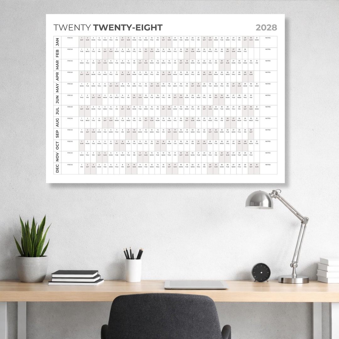 2028 Monochrome Industrial Printable Wall Calendar (minimal Black ...