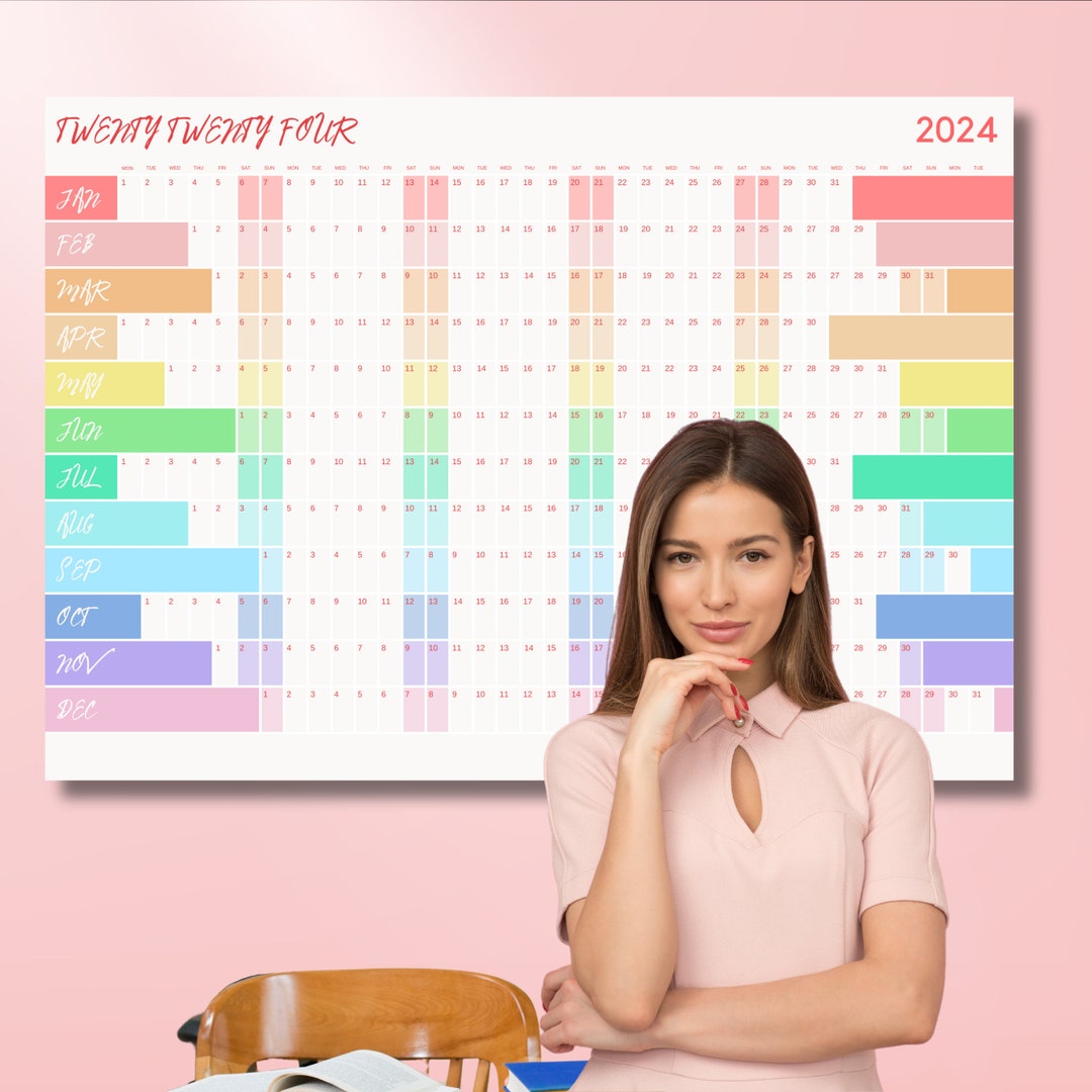2024 Giant School Calendar rainbow Bubble Gum Colour, A0/A1 One Page ...