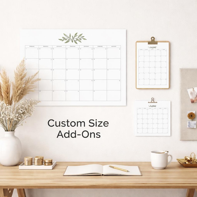 Custom Size Add-on for Printable Calendar, Resize Any Calendoo Studios ...