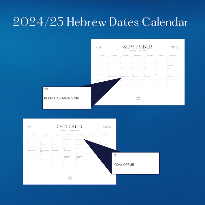2025 Hebrew Calendar 5784 5785 5786 (jewish Dates & Israelite Holidays ...