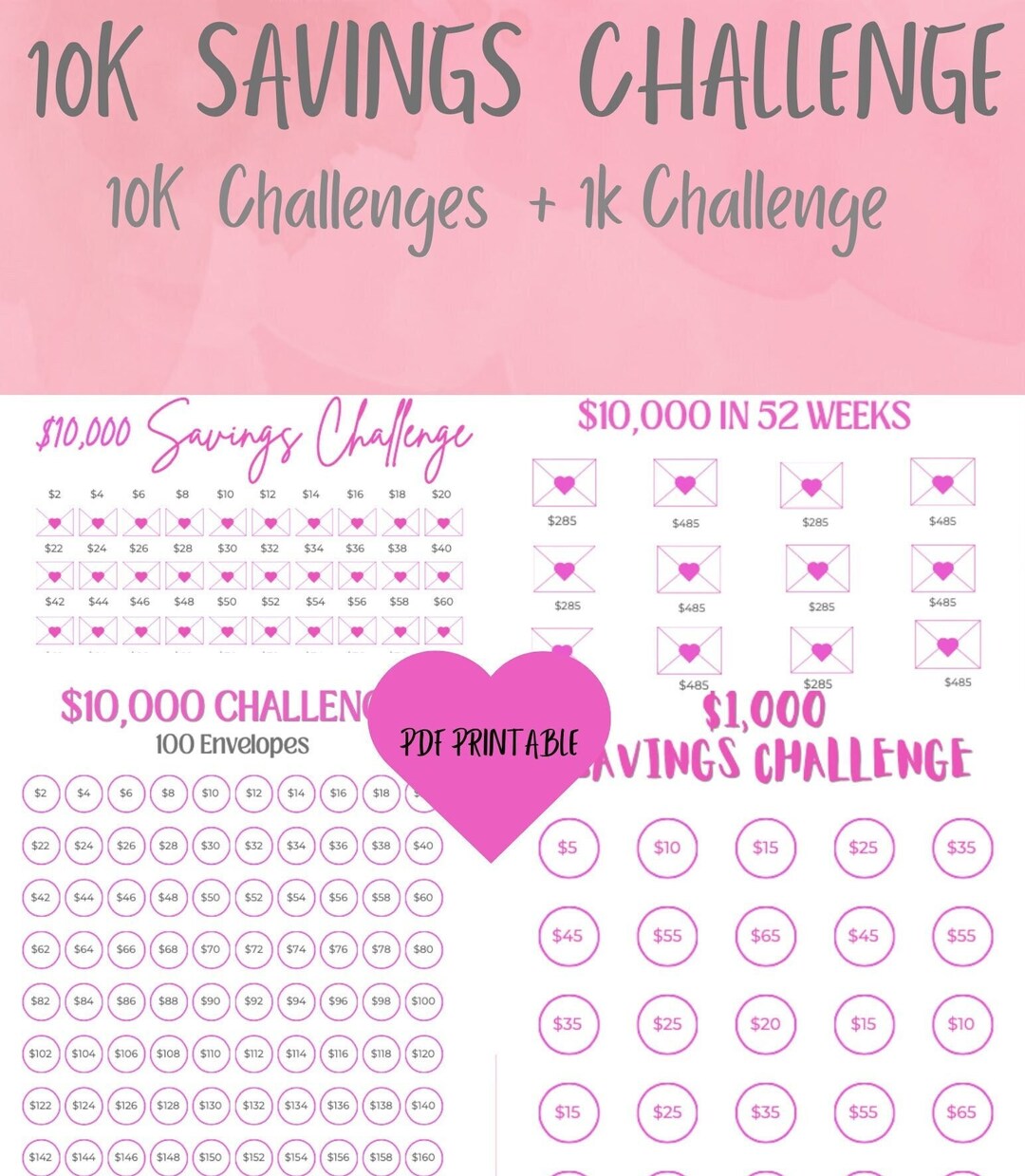10k Saving Challenges Printable Saving Tracker Editable Template Money ...