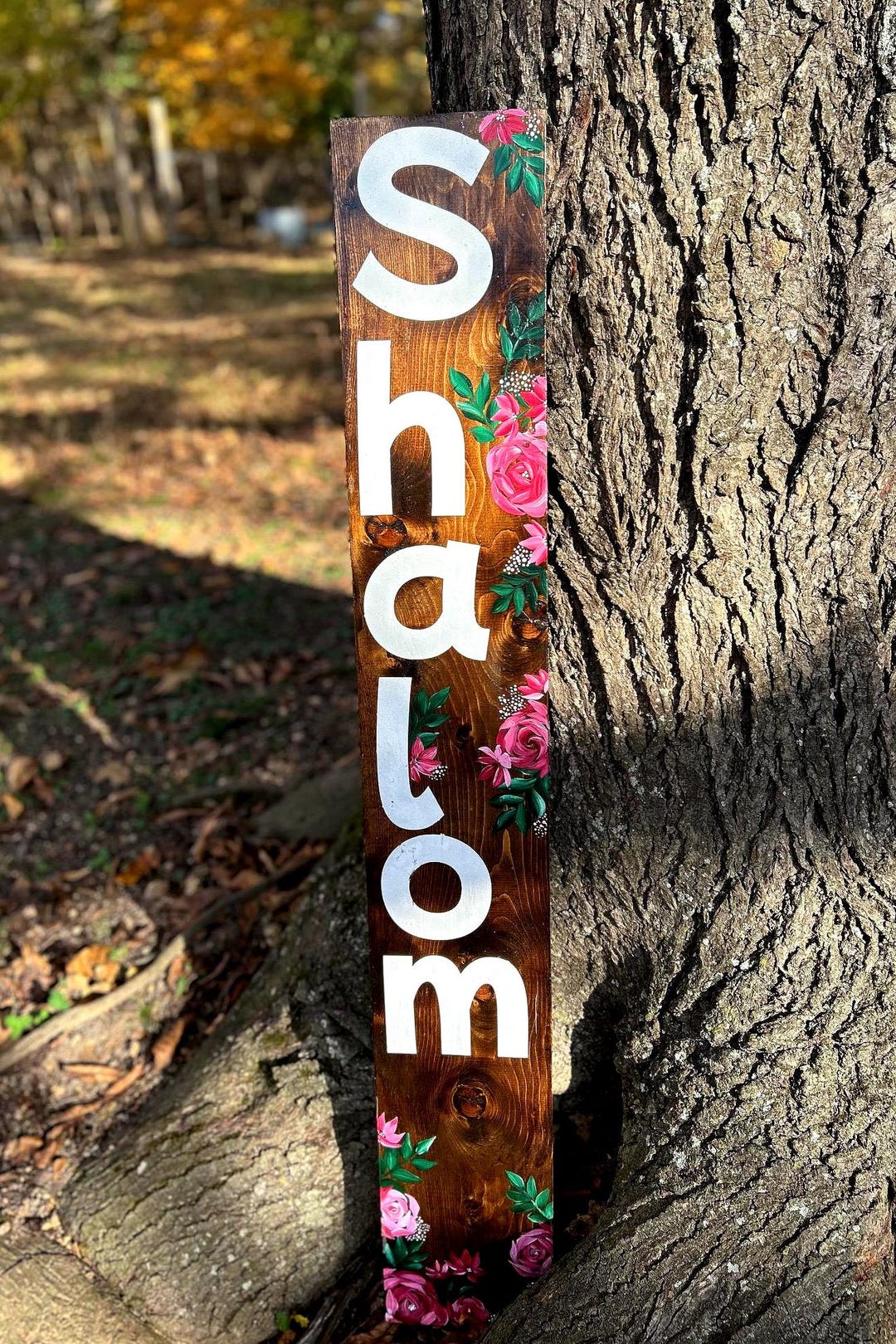 Hand Painted Shalom Welcome Porch Sign With White Hebrew Letters and ...