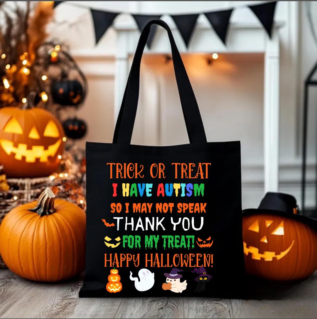 Autism Awareness Halloween Tote Bag: Trick or Treat Candy Bag - Etsy