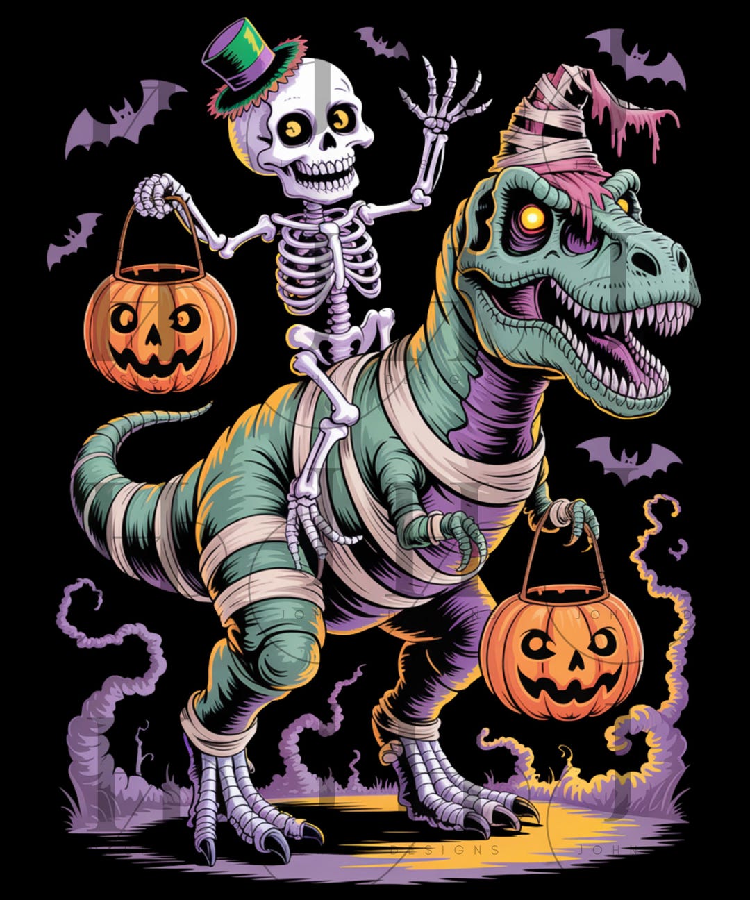 Cute Halloween Skeleton Riding a T-rex Png, T-rex Skeleton Halloween ...