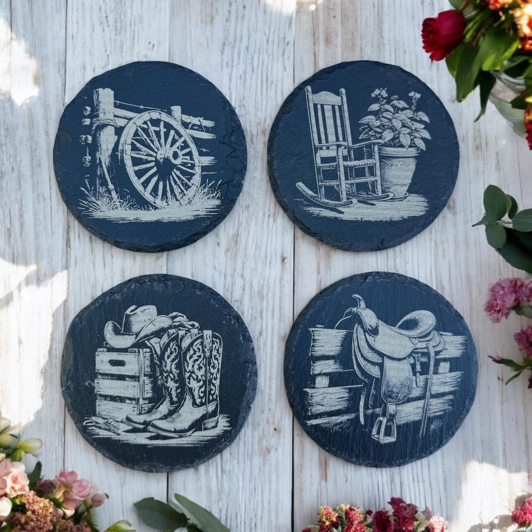 Western Slate Coasters | Engraved Slate Coasters | Farm Engraved ...
