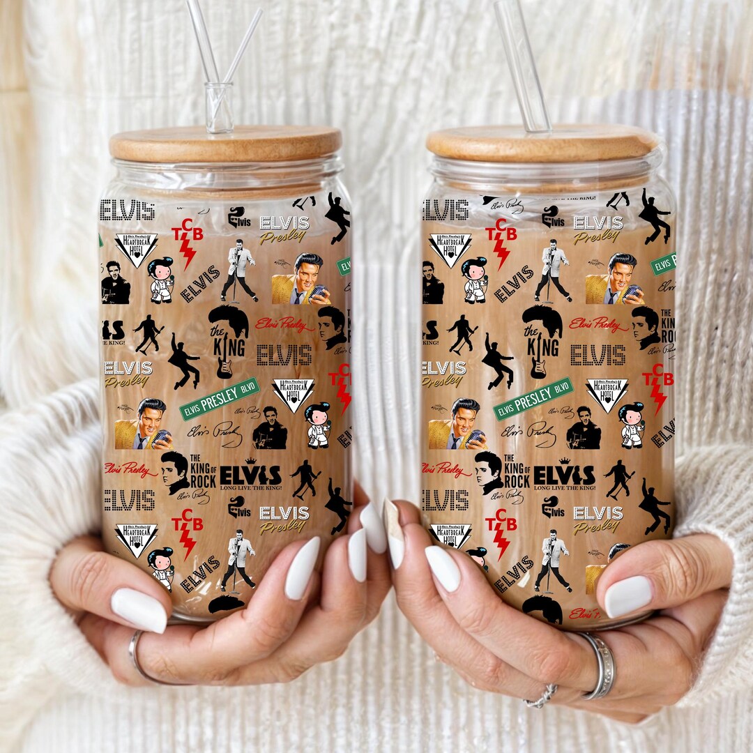 Elvis Presley Personalized 16oz Glass Cup, Elvis Presley Iced Coffee ...