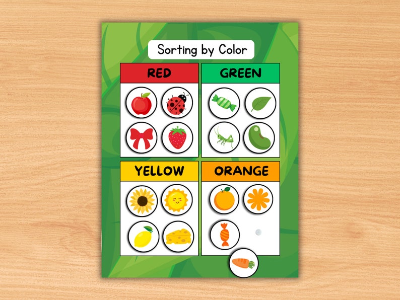 Color Sorting Activity for Kids, Preschool Homeschool Worksheet, Color ...