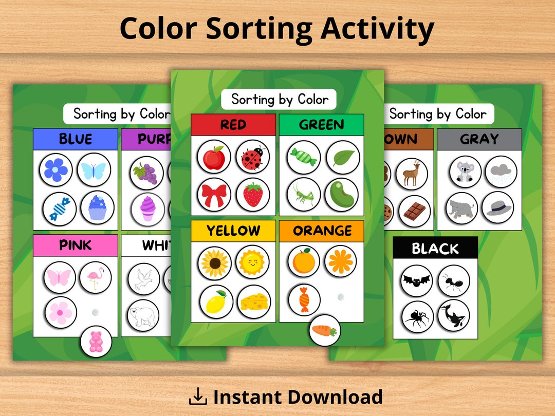 Color Sorting Activity for Kids, Preschool Homeschool Worksheet, Color ...