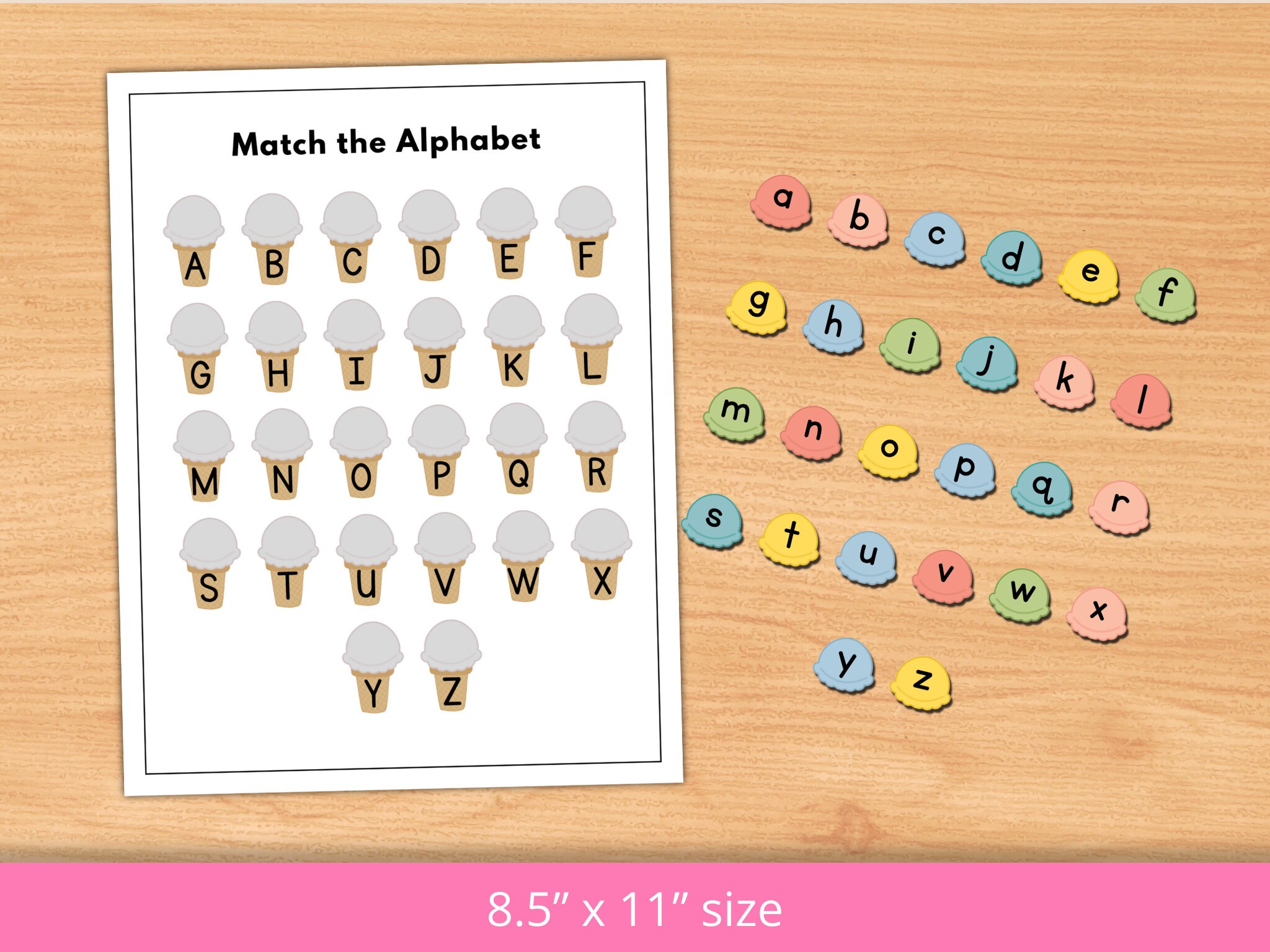 Alphabet Matching Worksheet for Letter Recognition Practice, Ice Cream ...