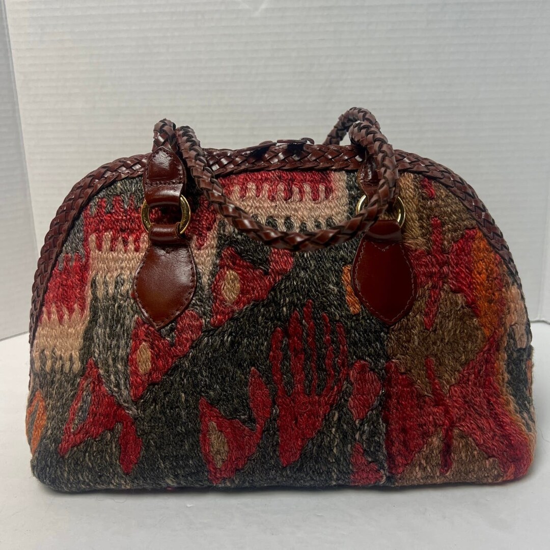 L. J. Simone New York Funky Pattern Vintage Purse With Braided Leather ...