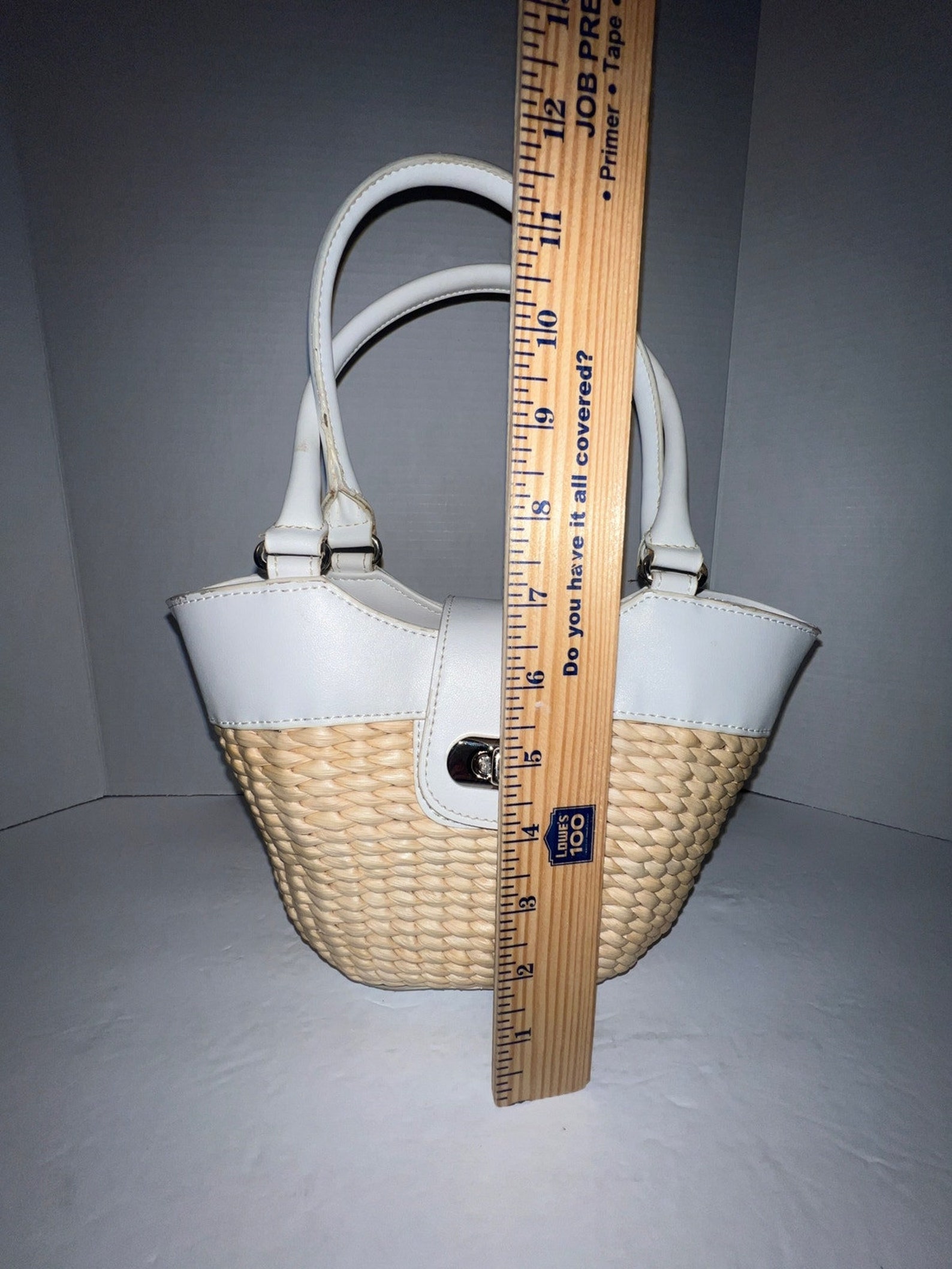 Straw Wicker Mini Purse White Faux Leather Trim Structured Bags - Etsy